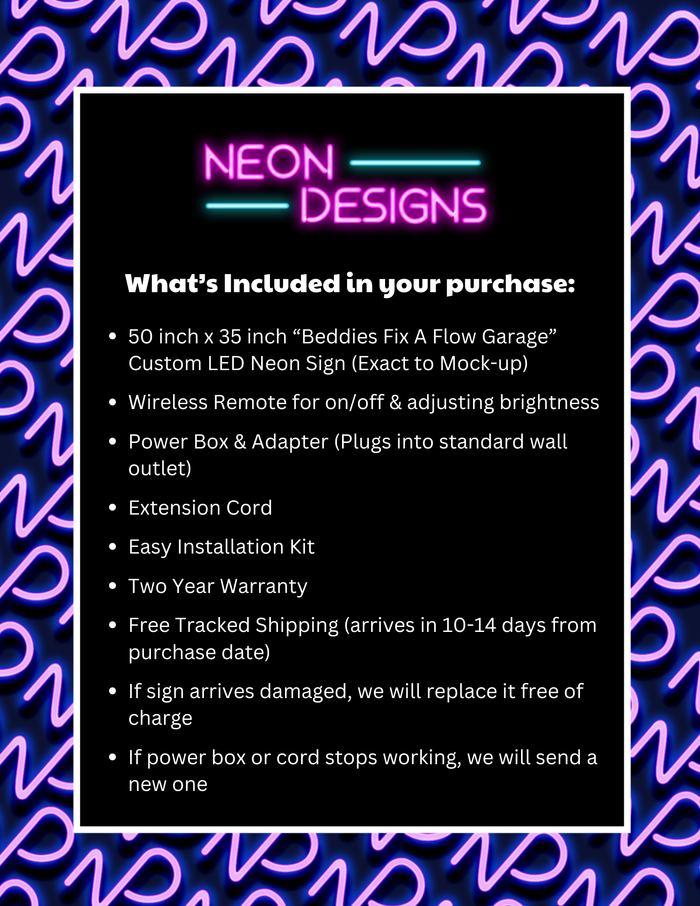 Beddies Fix A Flow Garage – Premium Neon Artwork – Neon Designs