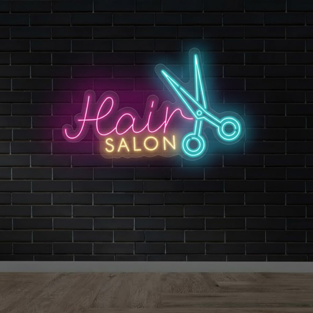 Hair Salon with Scissors LED Neon Sign – Neon Designs